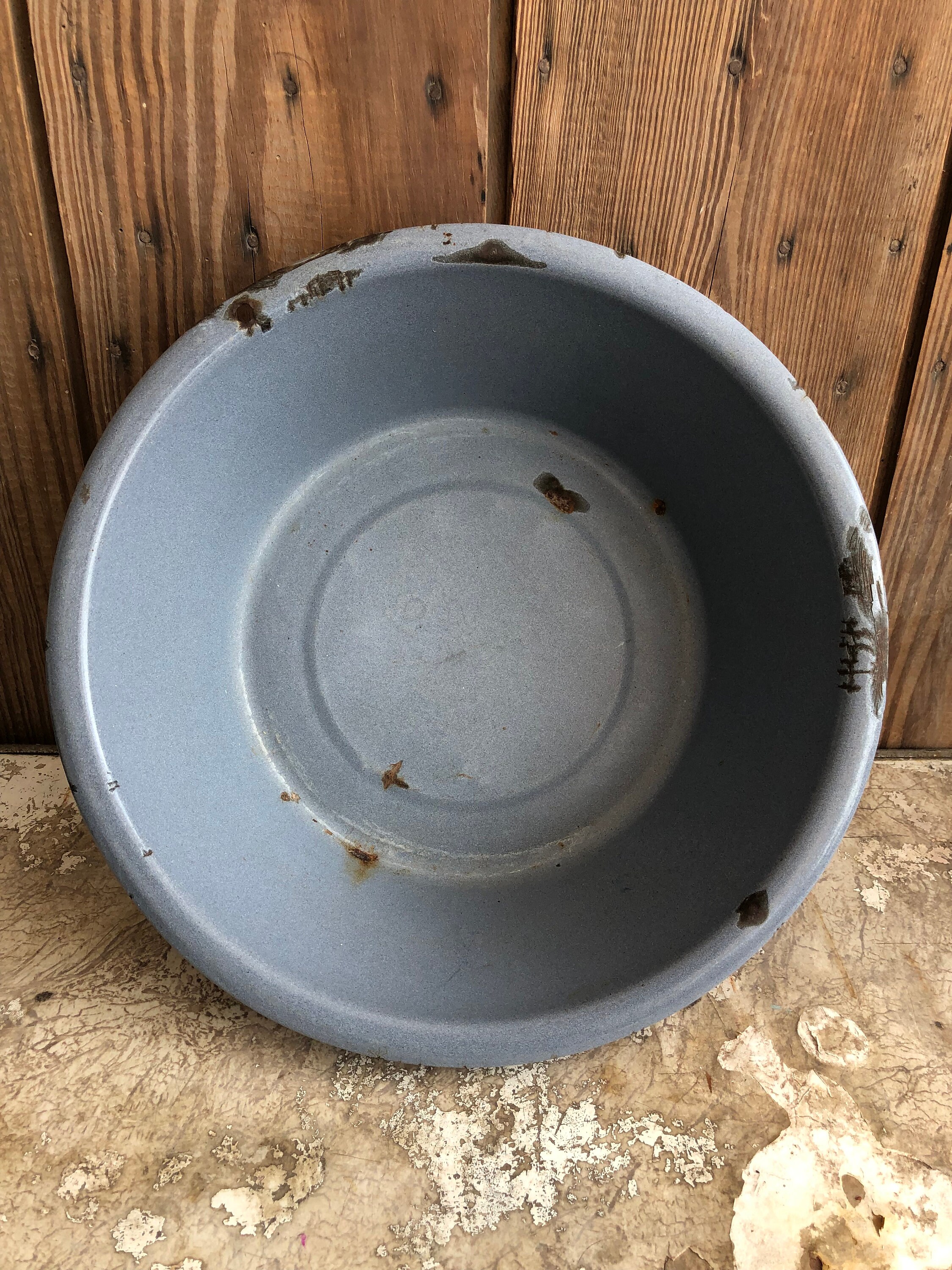 Vintage Large Round Gray Enamelware Washbasin Pan Planter - Etsy