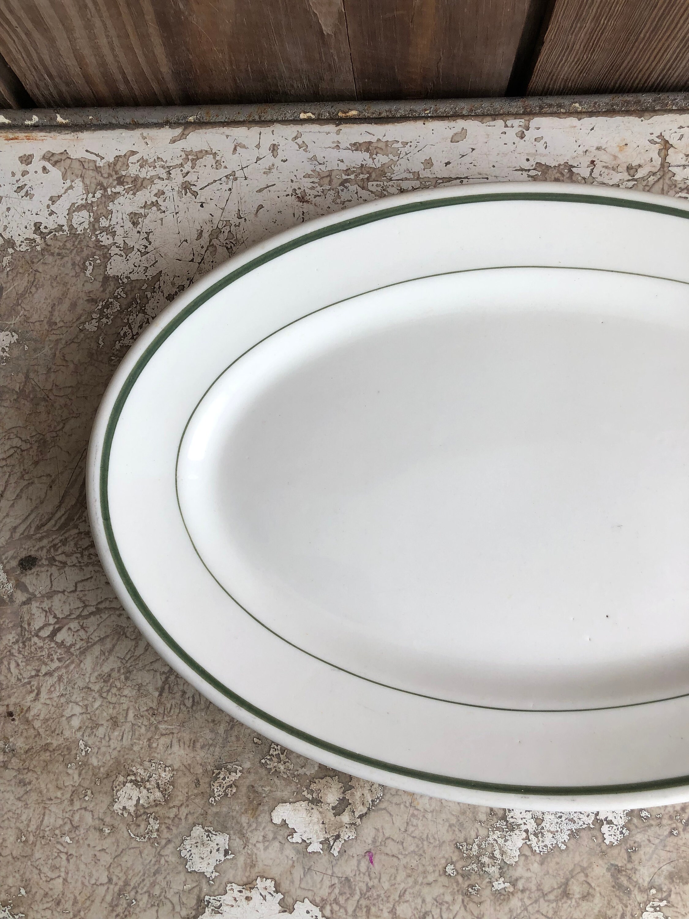 Vintage Green and White Striped Rim Platter Restaurant Ware Poxon ...
