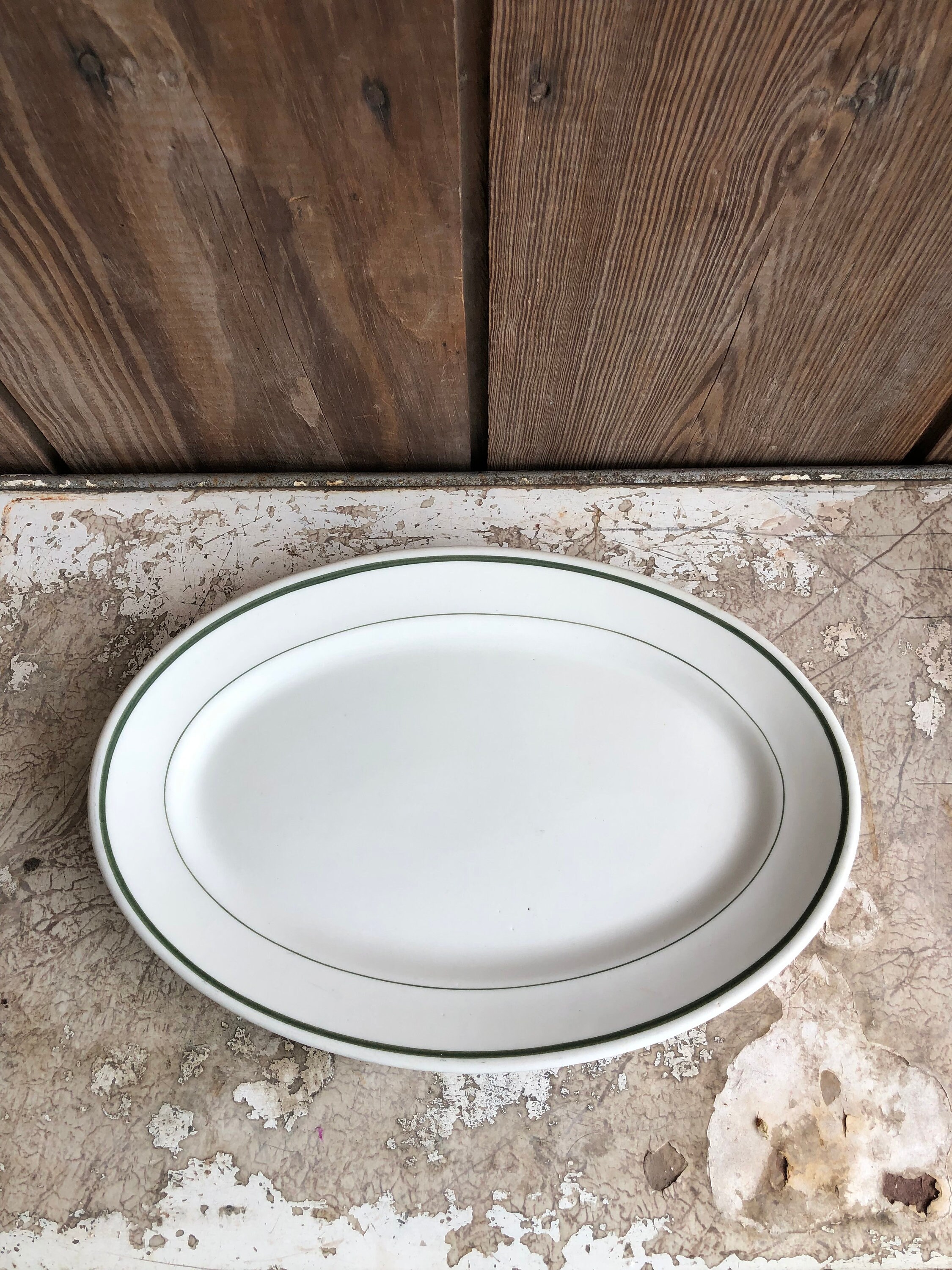 Vintage Green and White Striped Rim Platter Restaurant Ware Poxon ...