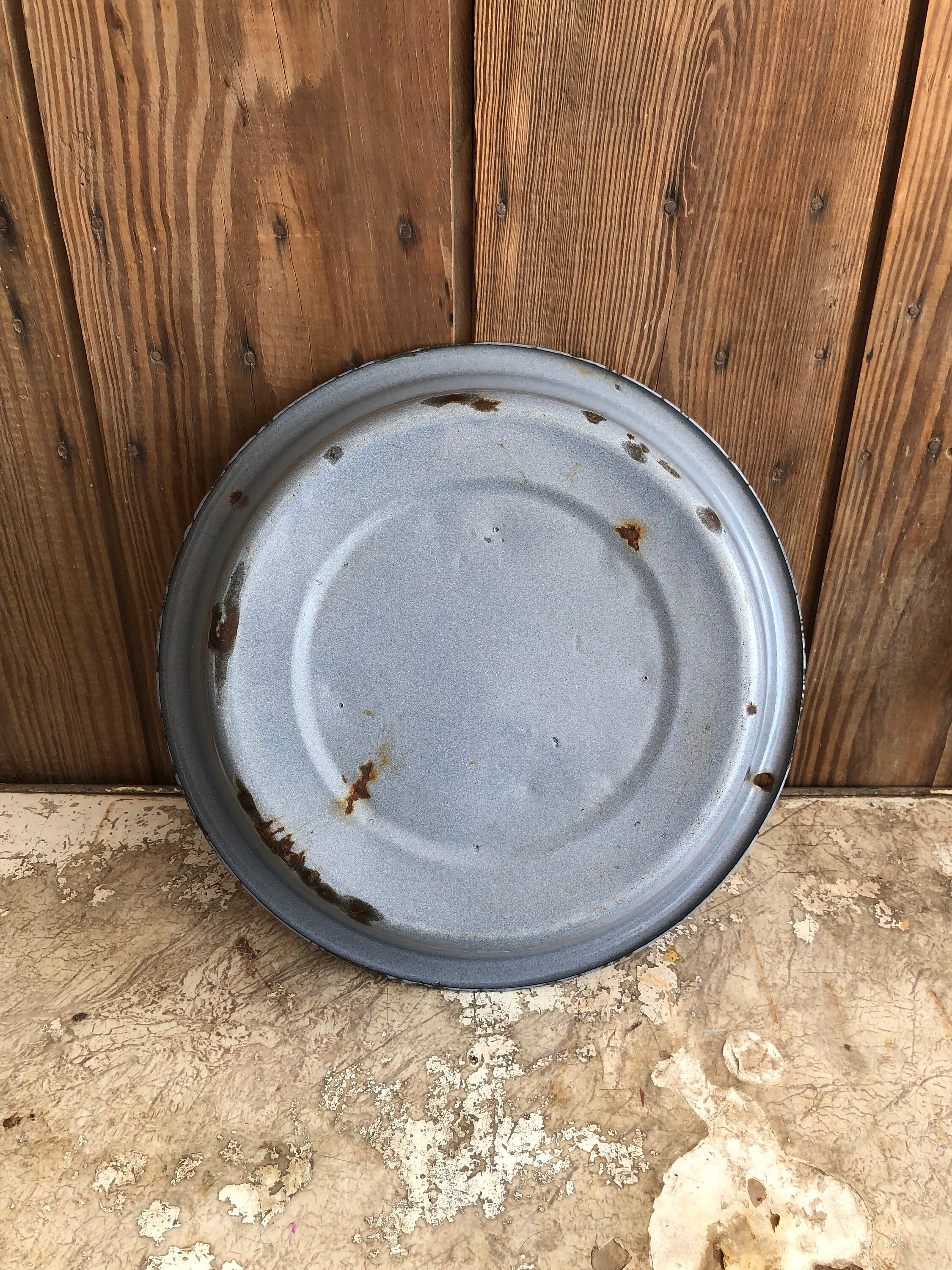 Vintage Large Round Gray Enamelware Washbasin Pan Planter - Etsy