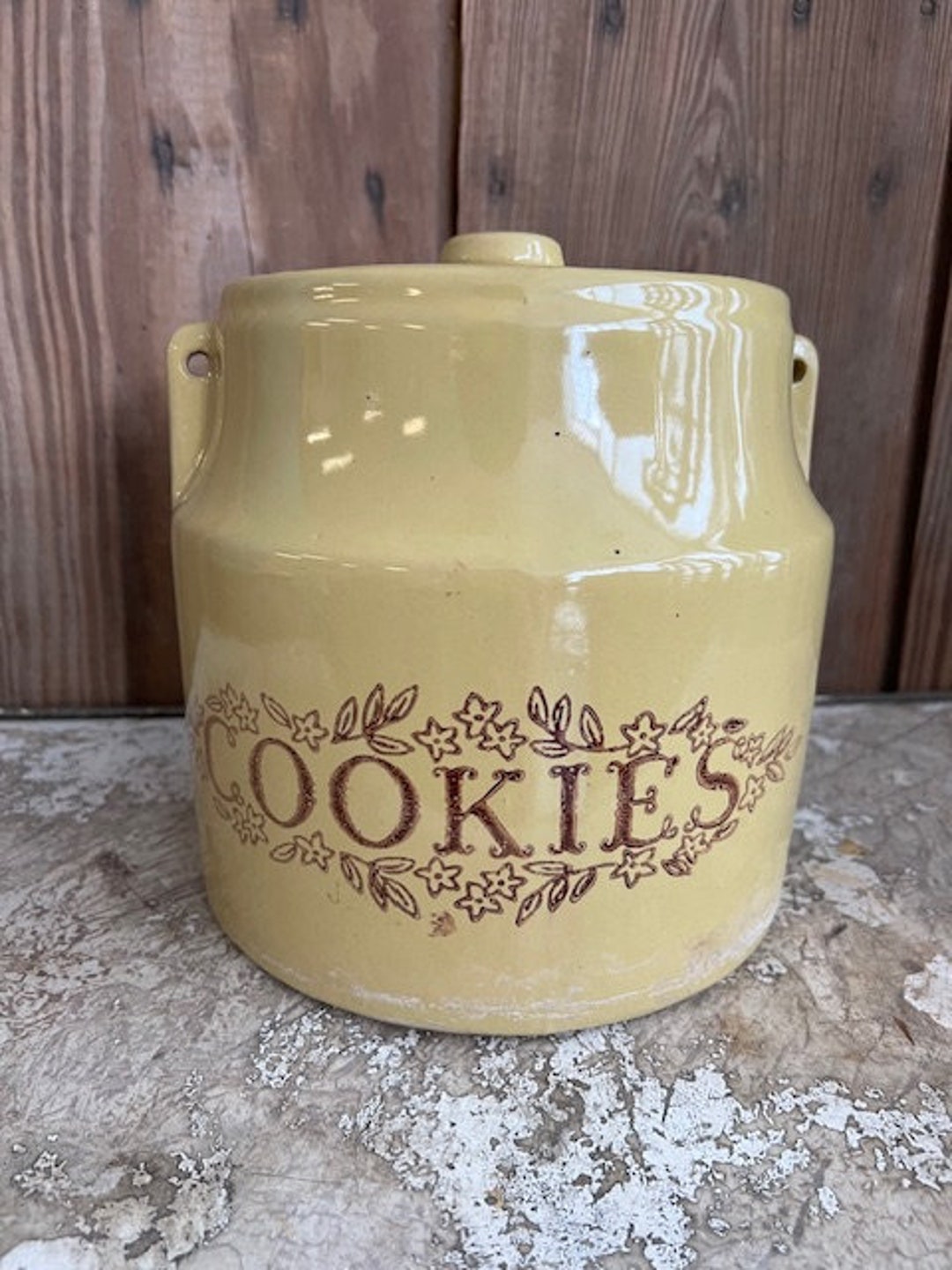 Vintage Beige Stoneware Crock Cookie Jar W/lid - Etsy
