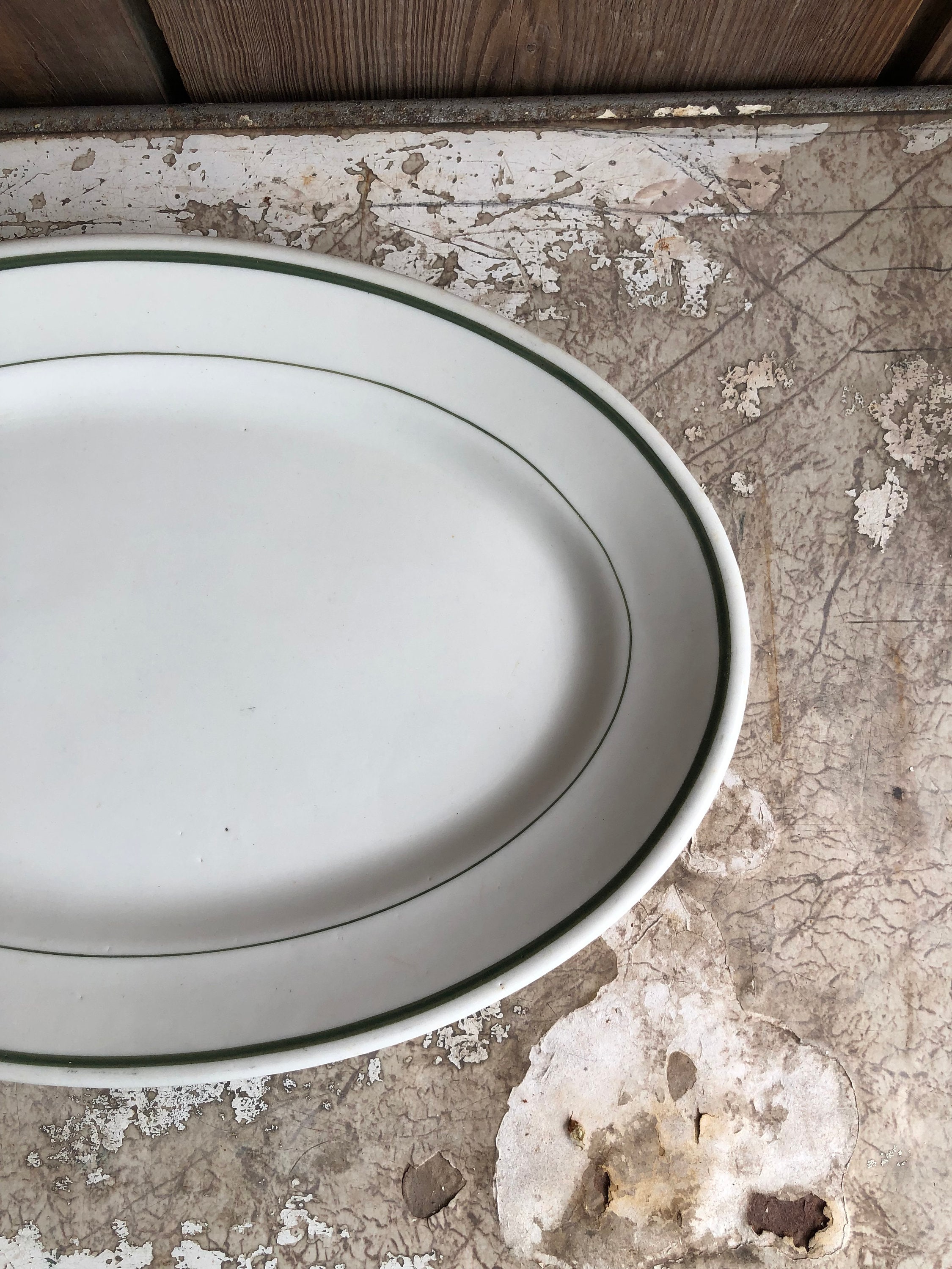 Vintage Green and White Striped Rim Platter Restaurant Ware Poxon ...