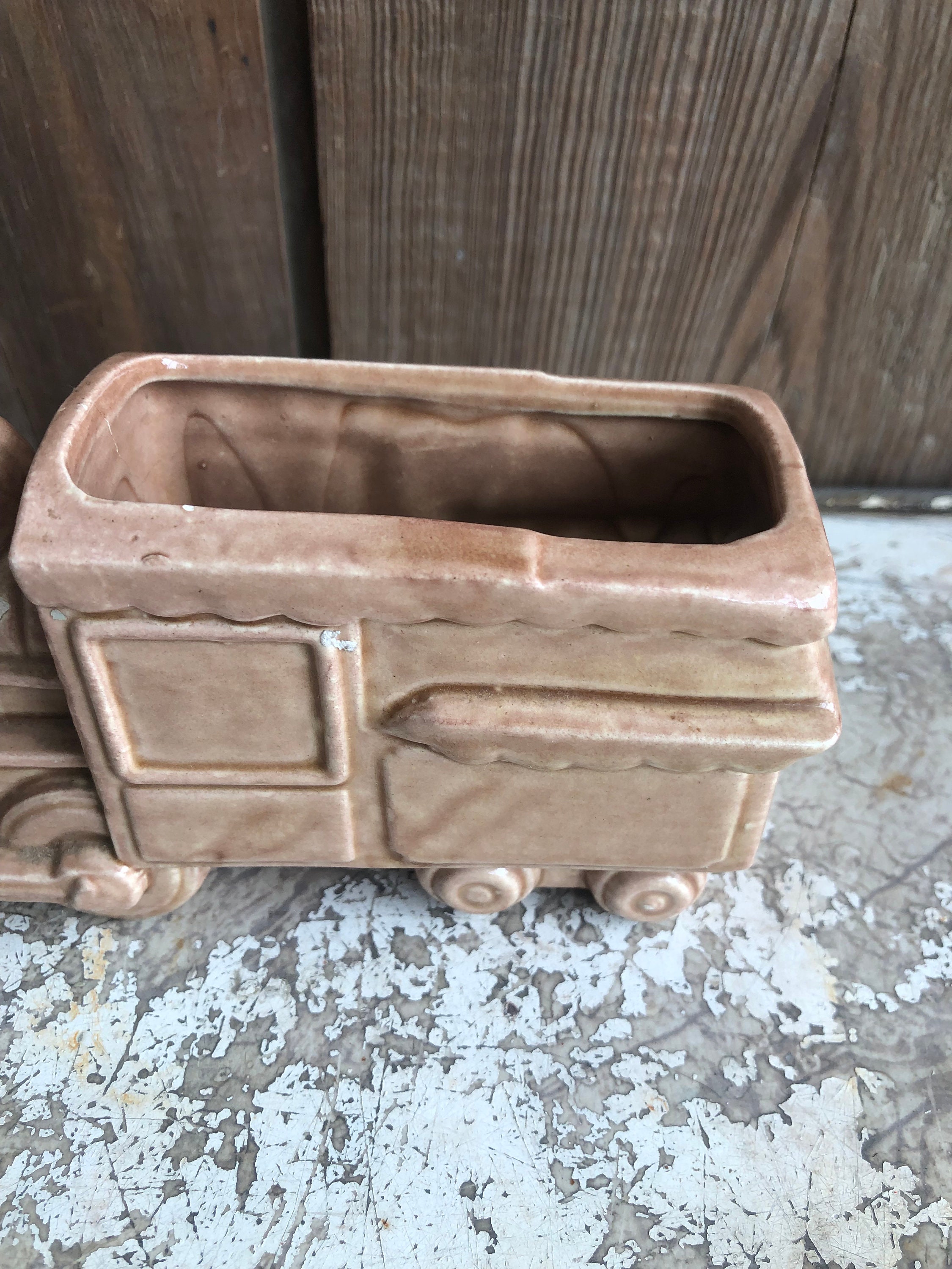 Vintage Tan Brown Train Locomotive Planter - Etsy