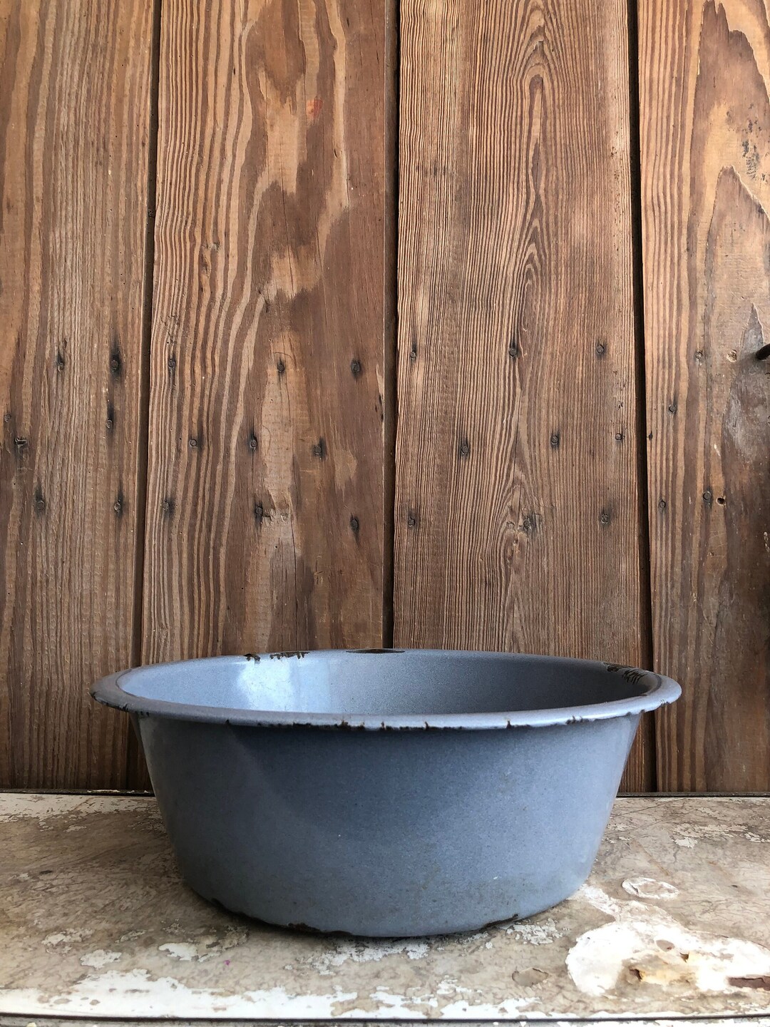 Vintage Large Round Gray Enamelware Washbasin Pan Planter - Etsy