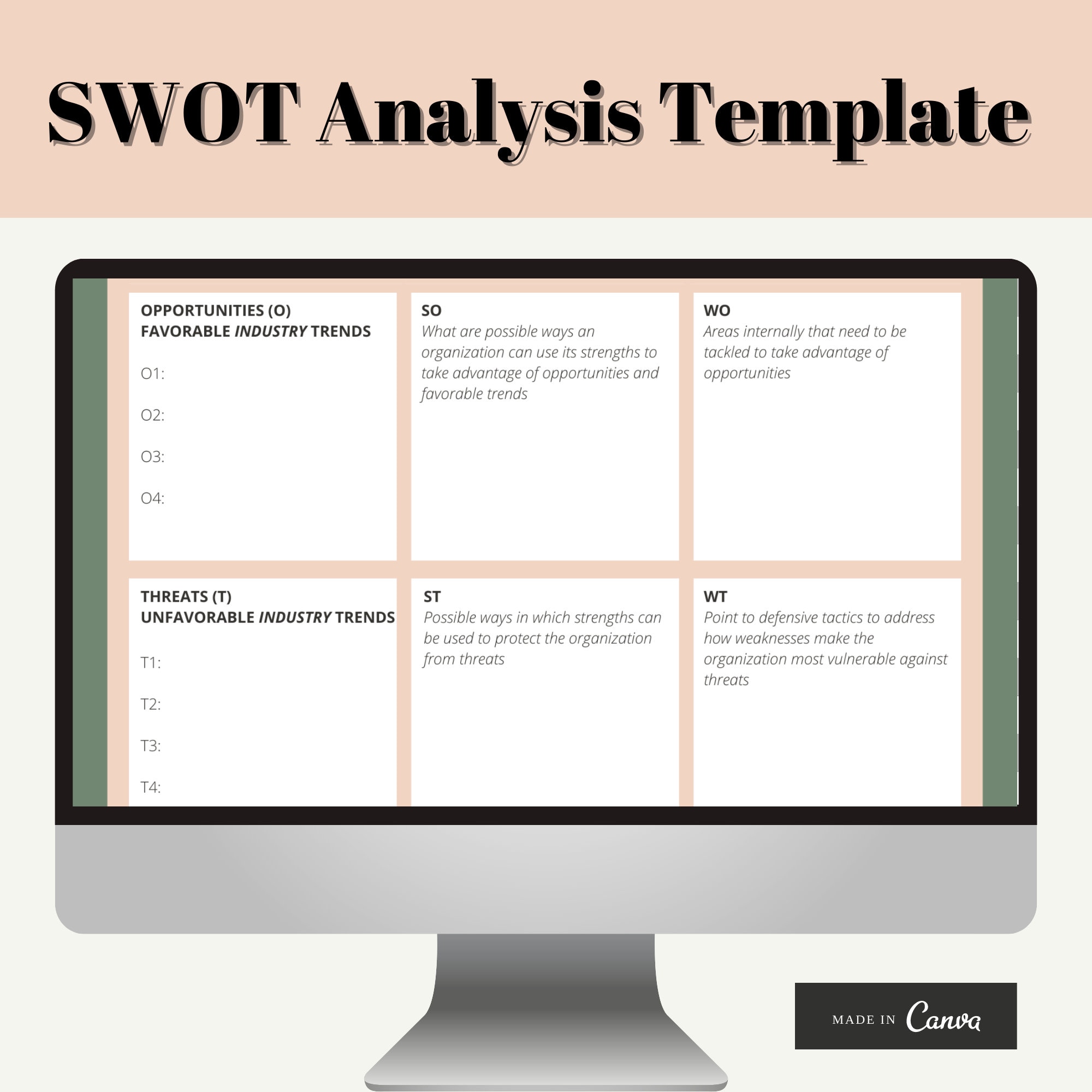 SWOT Analysis Template | Marketing Small Business | Marketing Strategy ...