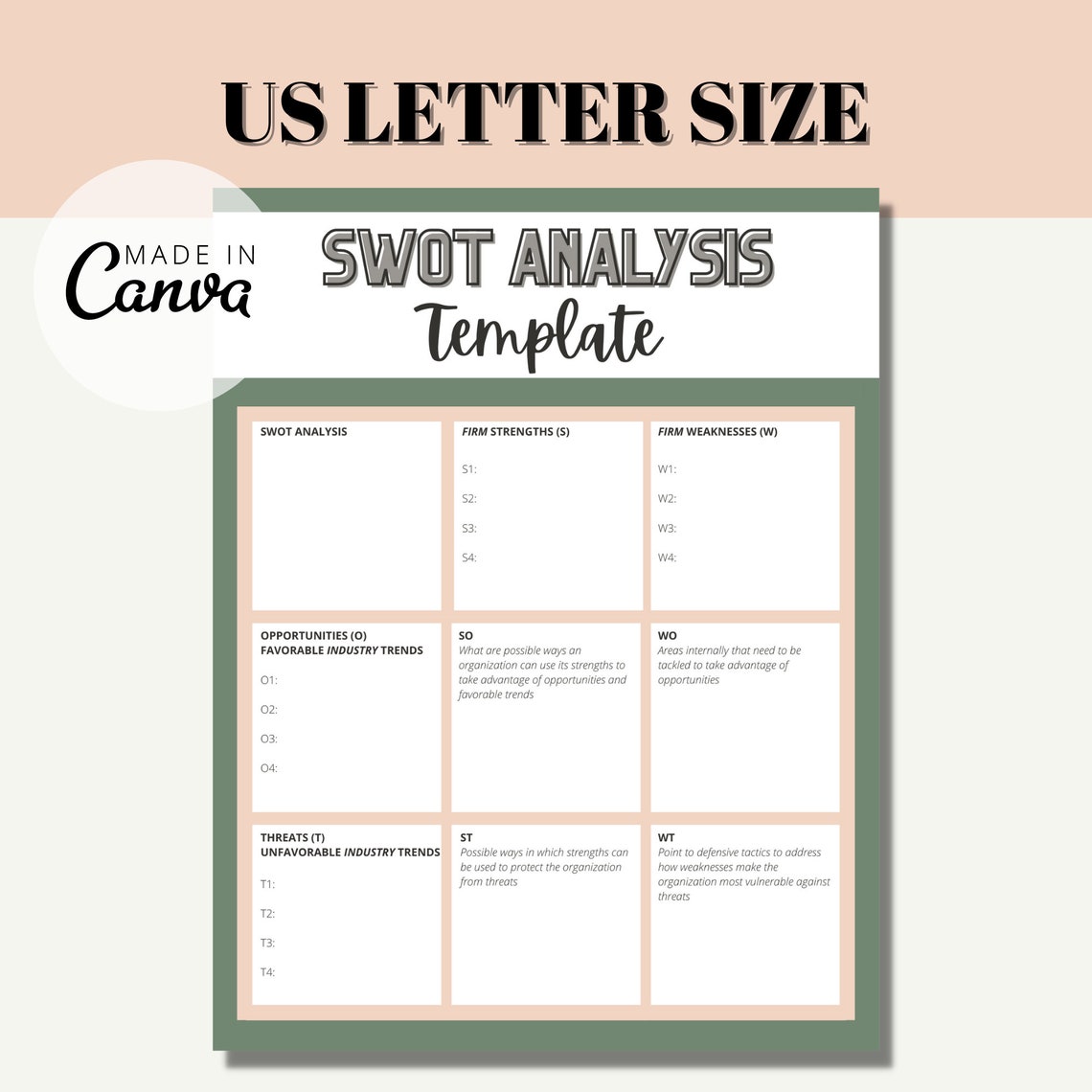 SWOT Analysis Template | Marketing Small Business | Marketing Strategy ...