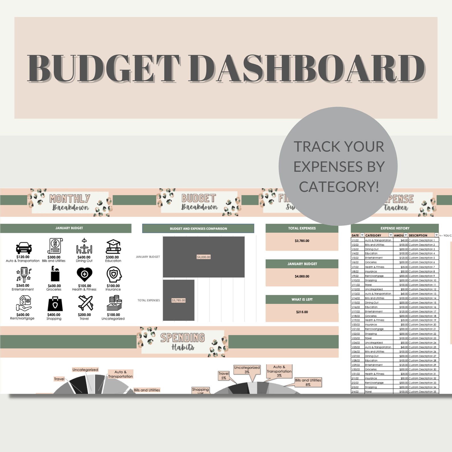 Detailed Monthly Excel Budget Expense Tracker Excel Spreadsheet Finance ...