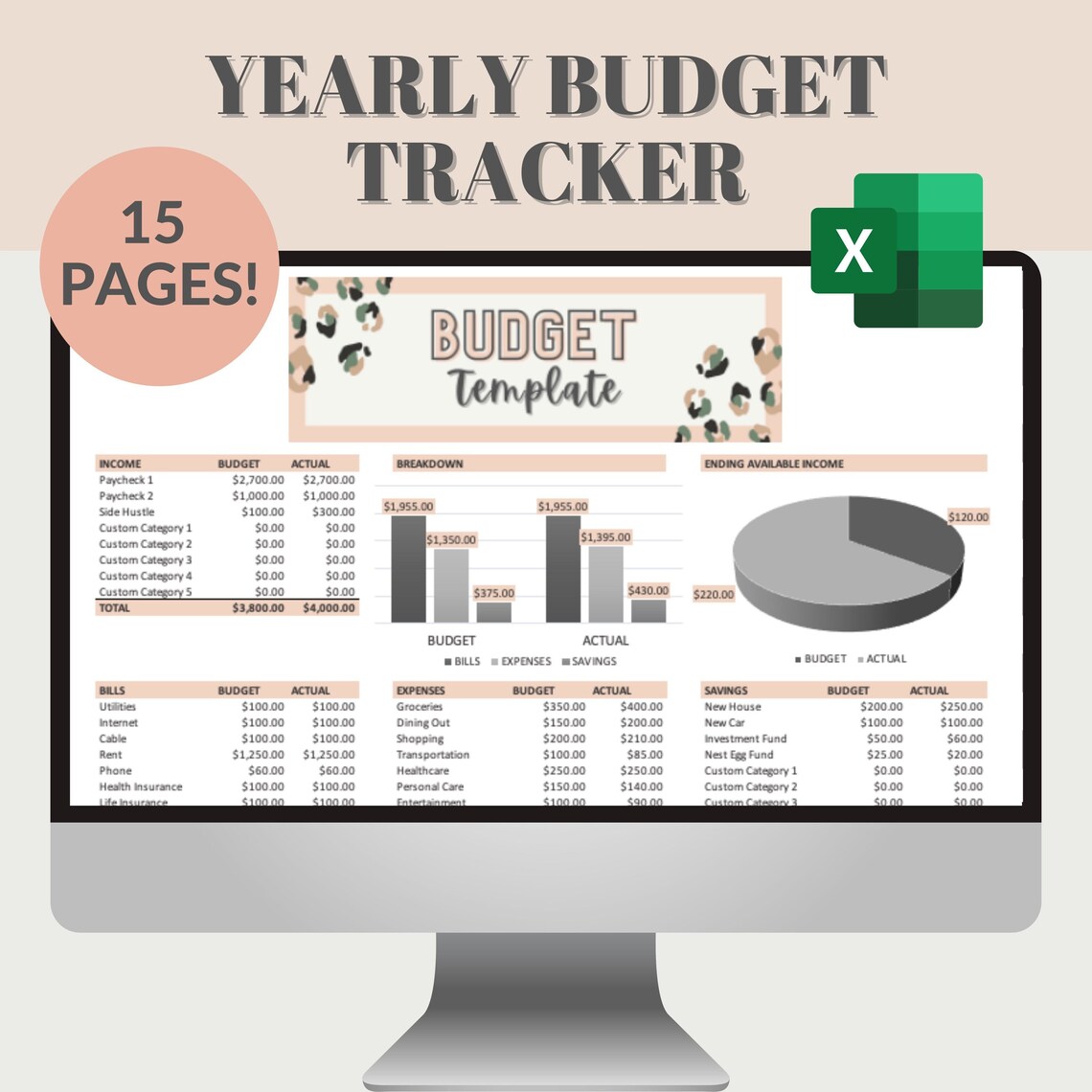 Excel Budget Tracker Template Digital Student Planner | Etsy