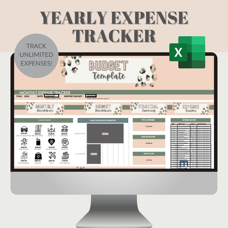 Detailed Monthly Excel Budget Expense Tracker Excel Spreadsheet Finance ...