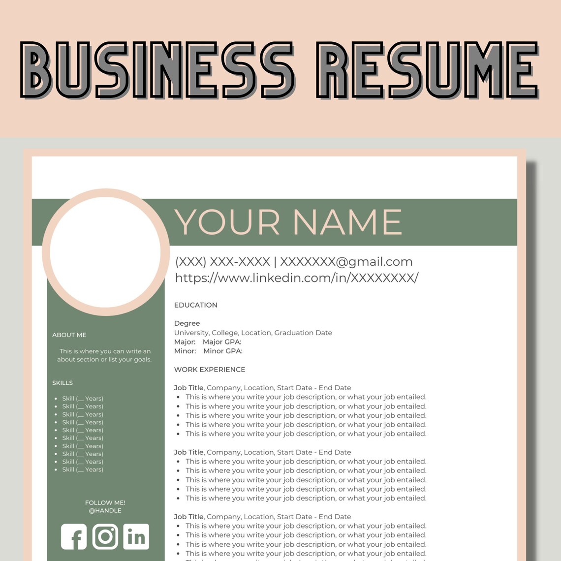 Resume Template Clean Resume CV Template College Resume - Etsy
