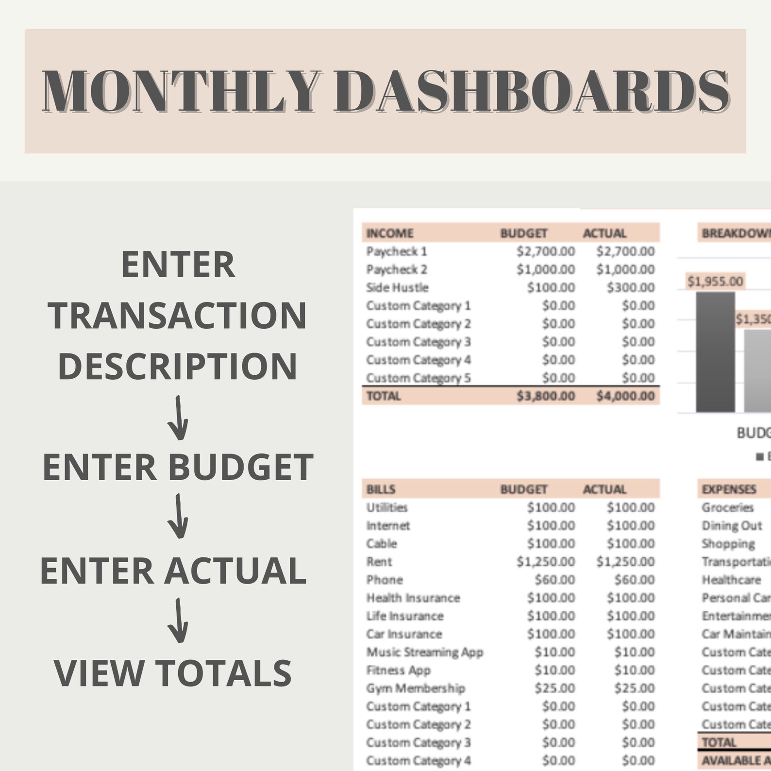 Excel Budget Tracker Template Digital Student Planner - Etsy