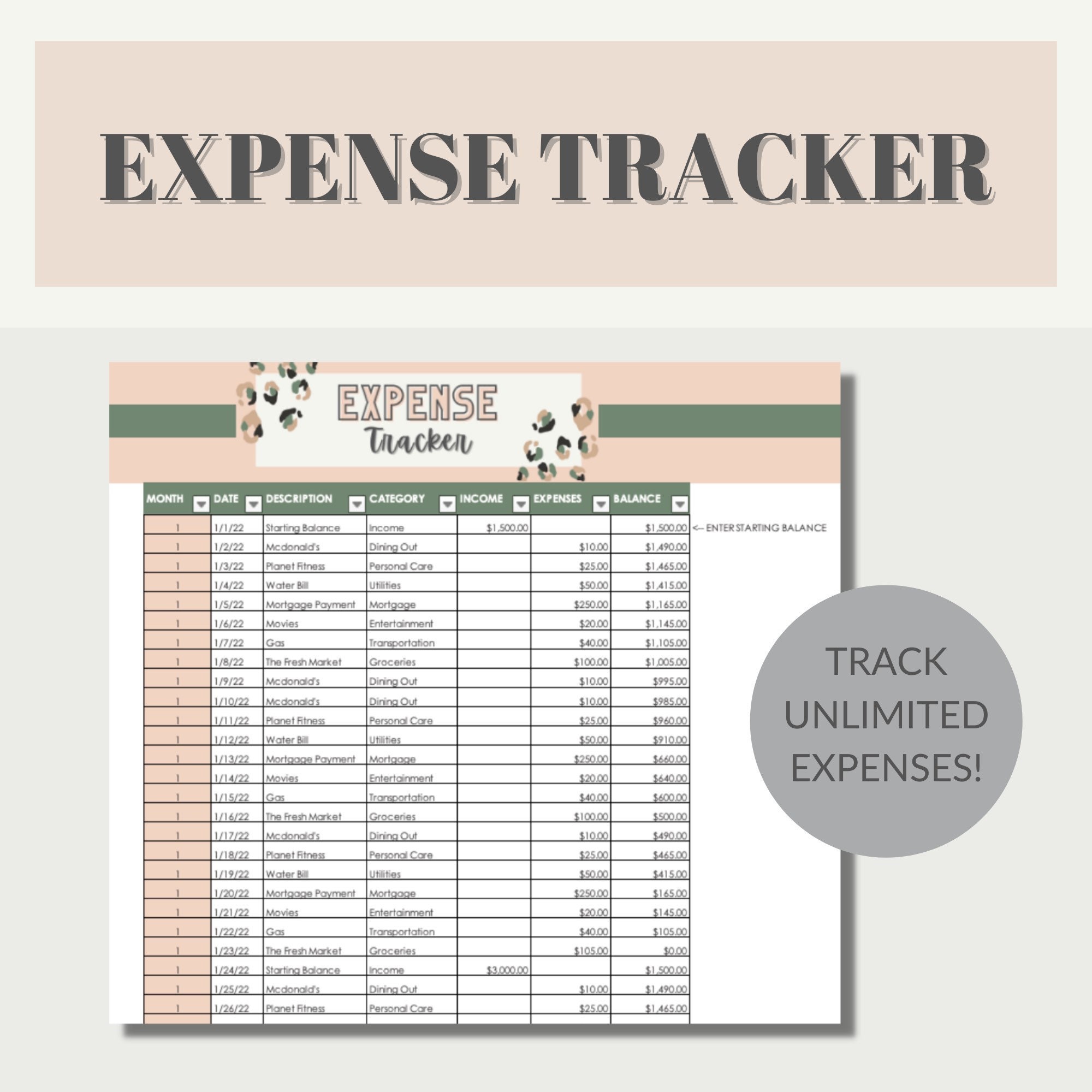 Excel Budget Expense Tracker Excel Spreadsheet Excel - Etsy