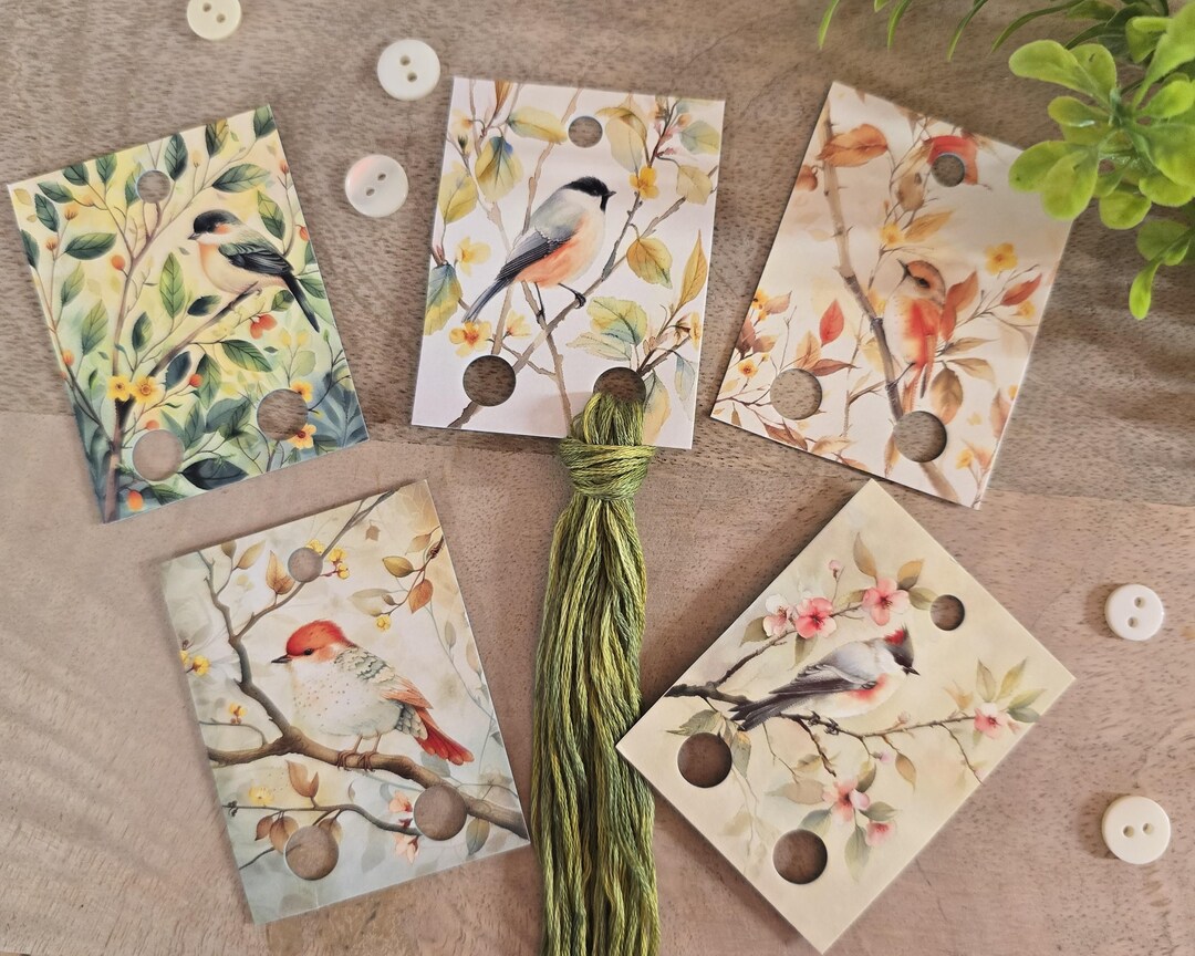 Floss Drops Set of 20, Birds on a Branch, Thread Cards, Floss Tags - Etsy