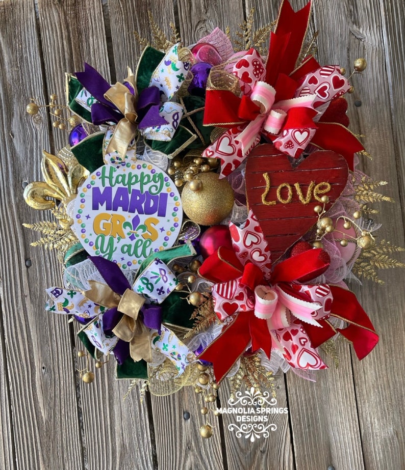 Mardi Gras and Valentines Day Wreath - Etsy