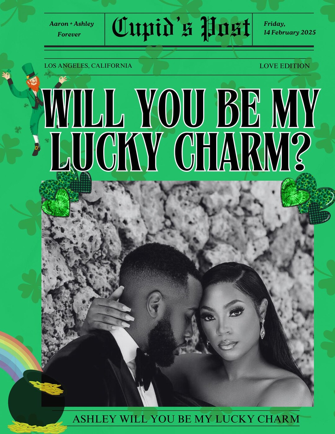 St. Patrick’s Day Newspaper Template | Lucky Charm Couple Photo Card ...