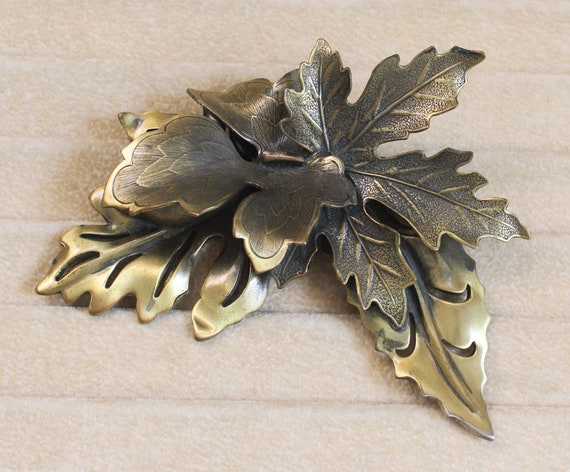 LARGE brass leaf pin/ brooch, handsome design, 3.5+ i… - Gem