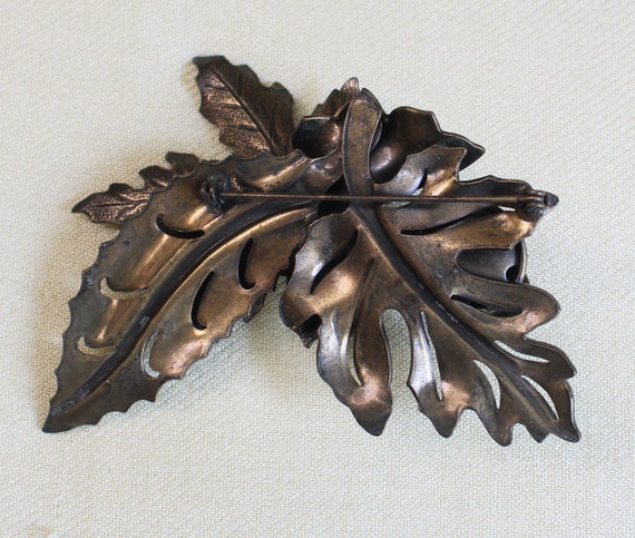 LARGE brass leaf pin/ brooch, handsome design, 3.5+ i… - Gem