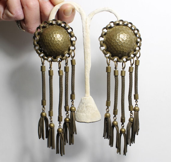 Laura VOGEL earrings impressive BIG design gigantic clip ons textured brass theatrical well made impressive innovative Etsy