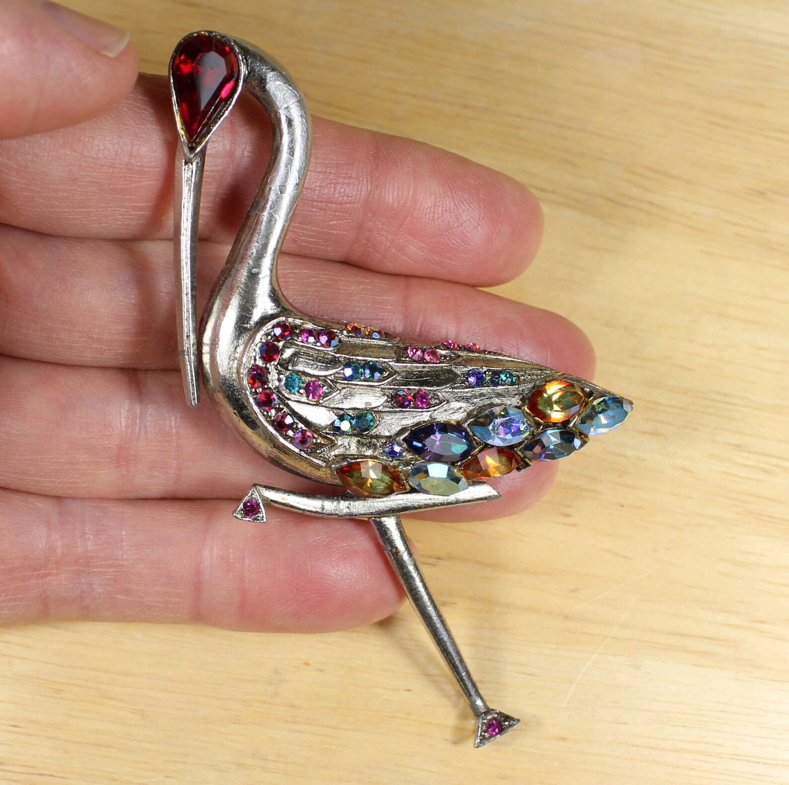 LARGE glitzy stork pin 4 inches tall funky 1940s FREE | Etsy