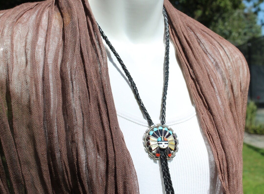 ZUNI Bolo Tie, Handsome “sun Face” Design, Well Made, Silver, Coral ...