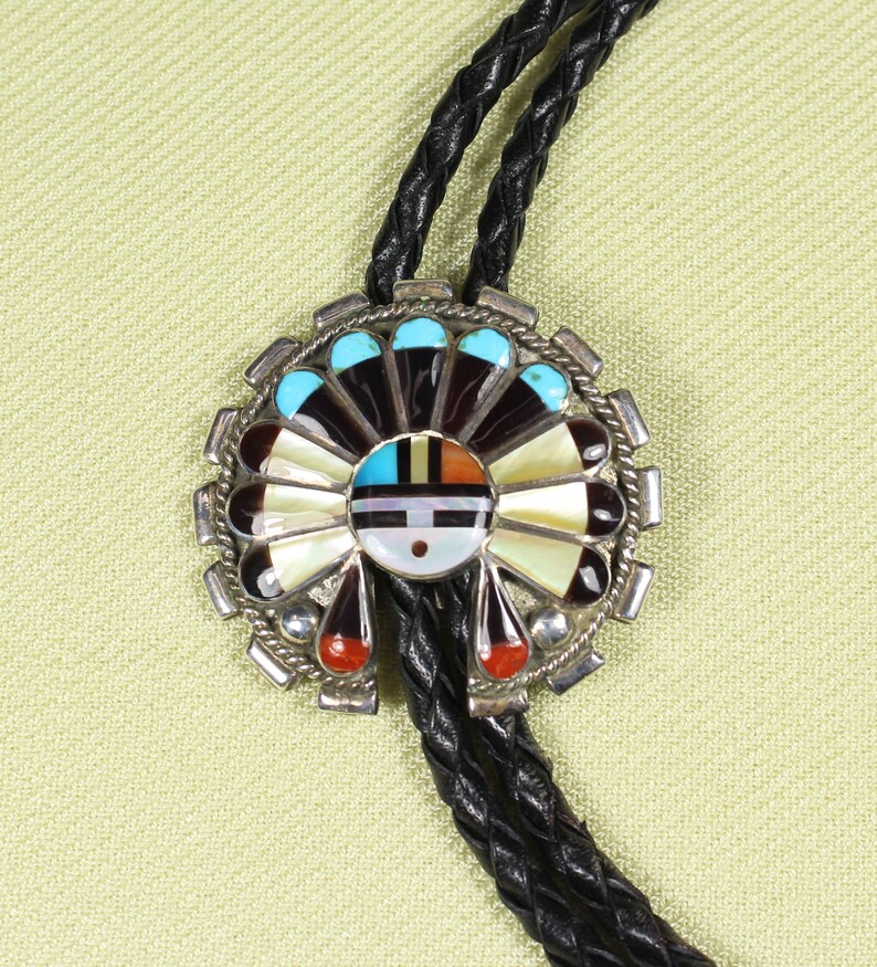 ZUNI Bolo Tie, Handsome “sun Face” Design, Well Made, Silver, Coral ...