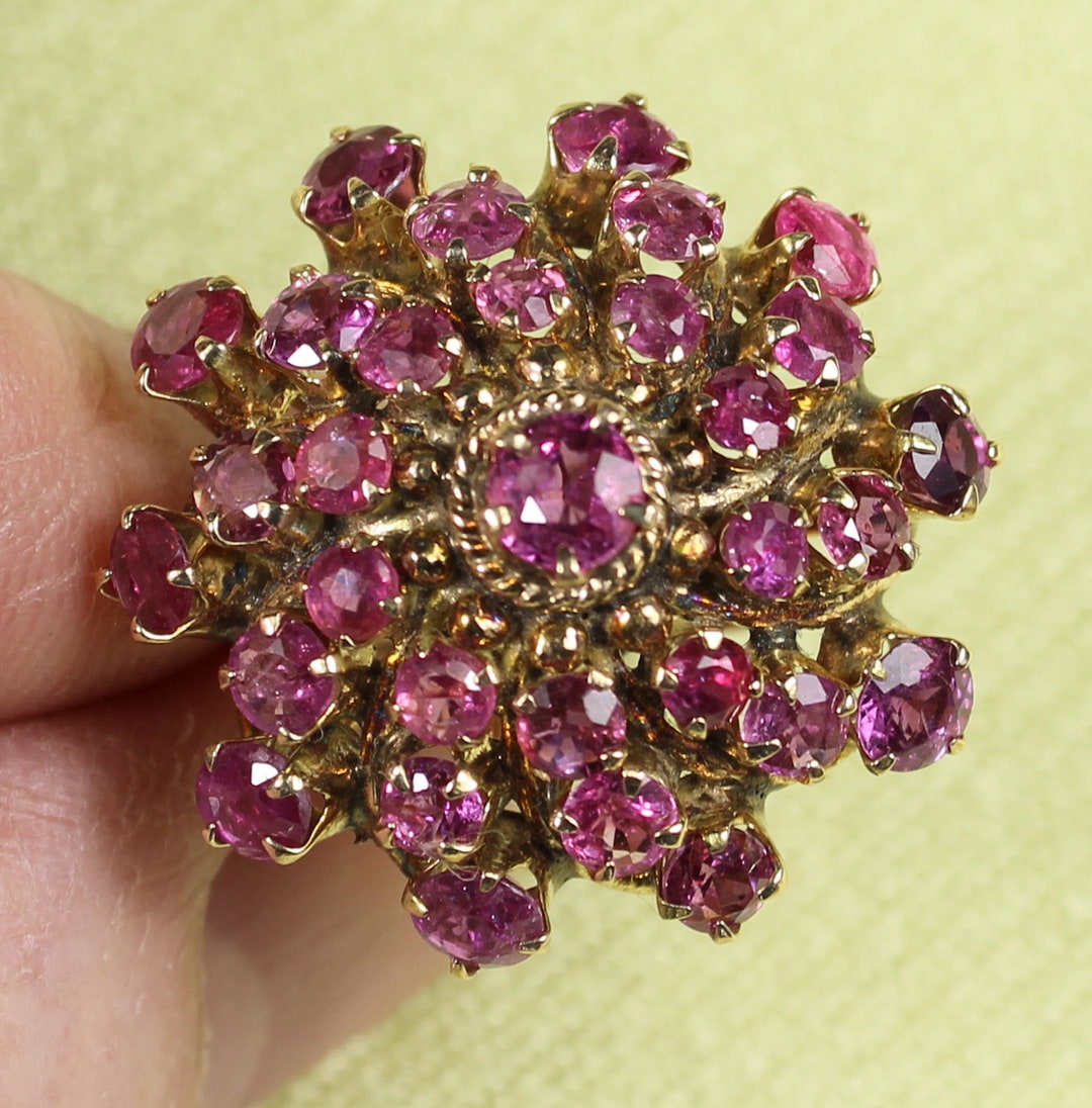 10K RUBY Cluster RING, 31 Natural Rubies, Size 4, 4.39 Carats Ruby ...