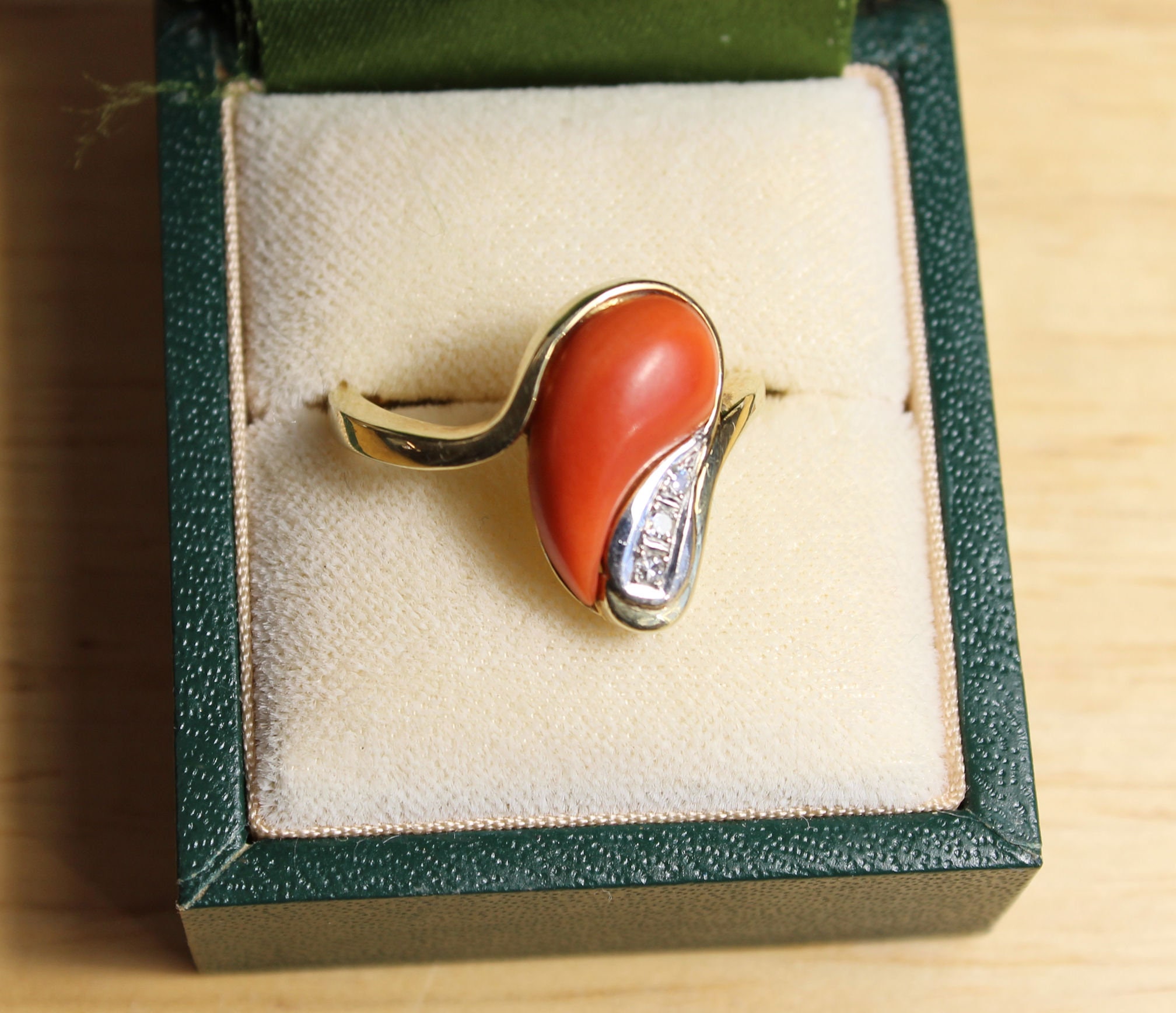 CORAL & DIAMOND Ring Womens' 14K Custom Made Flowing | Etsy