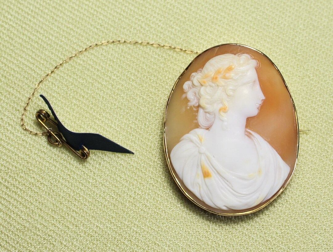 Shell CAMEO Pin, Classical Look, Victorian, Lovely Lady, Handmade Frame ...