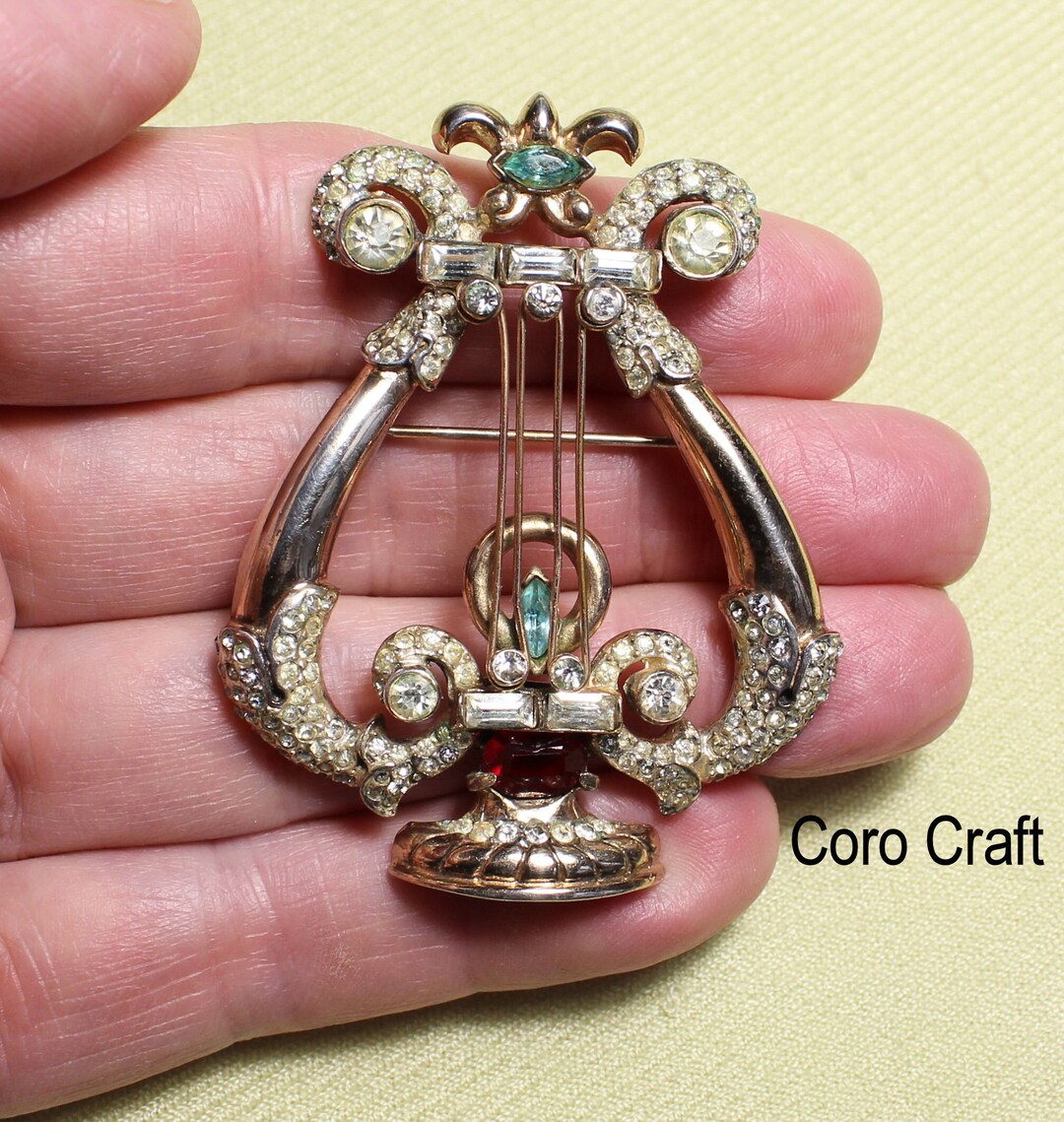 Iconic CORO CRAFT Sterling Vermeil Harp/lyre Pin, “carnegie Hall,” Rare ...
