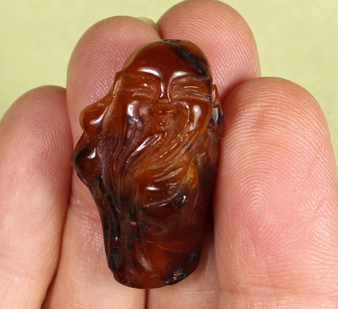 CHINESE AMBER Figure Bead, Hand Carved, Vintage, 1 Inch Plus - Etsy