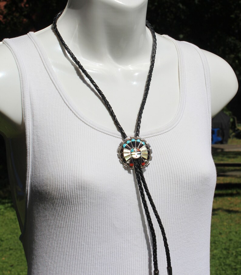 ZUNI Bolo Tie, Handsome “sun Face” Design, Well Made, Silver, Coral ...