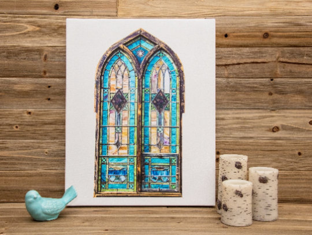 Beautiful Blue Stained Glass Window Photo on 16x20 Canvas Premium 1.5 ...