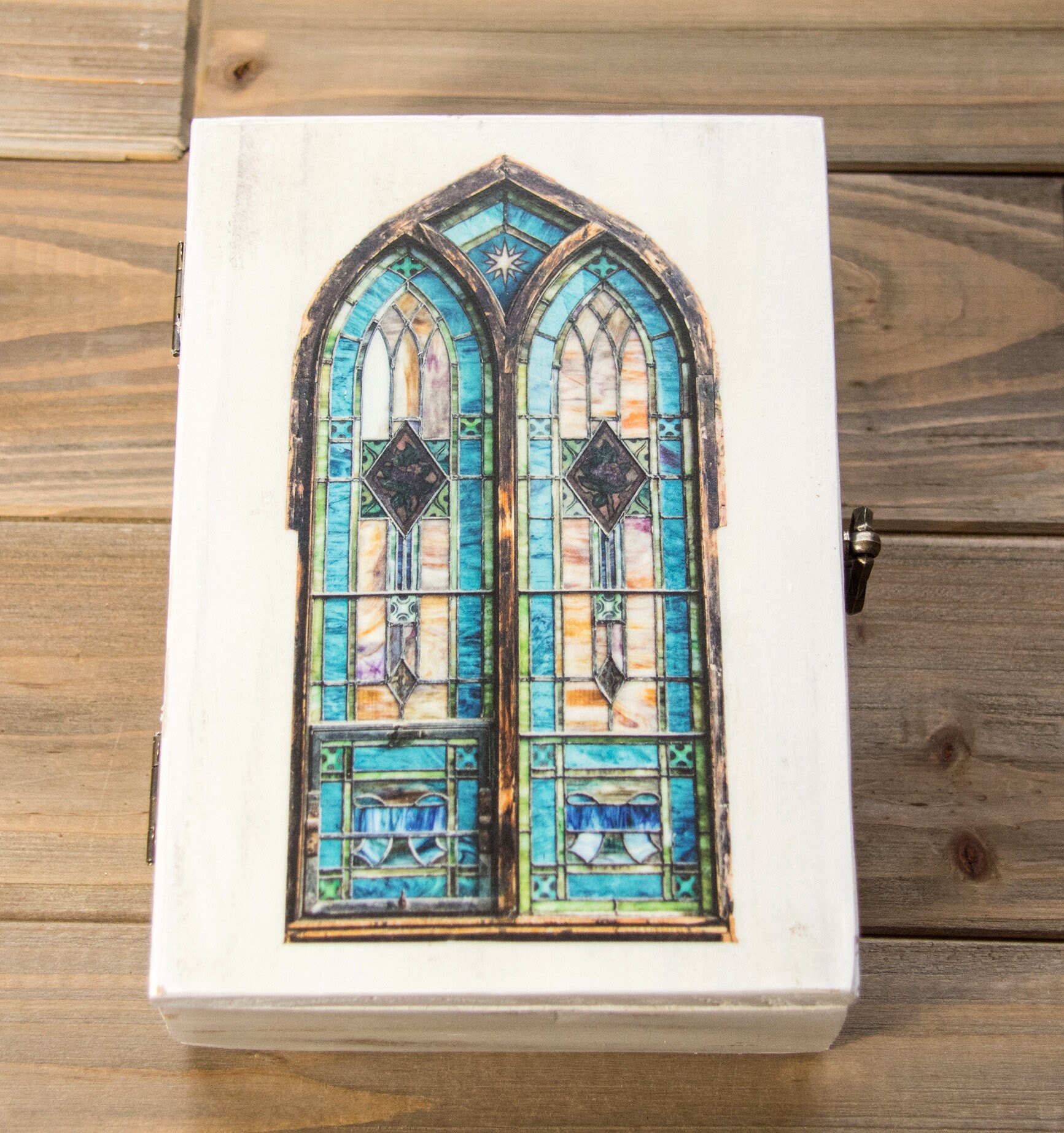 Beautiful Blue Stained Glass Window Photo Transferred Onto - Etsy