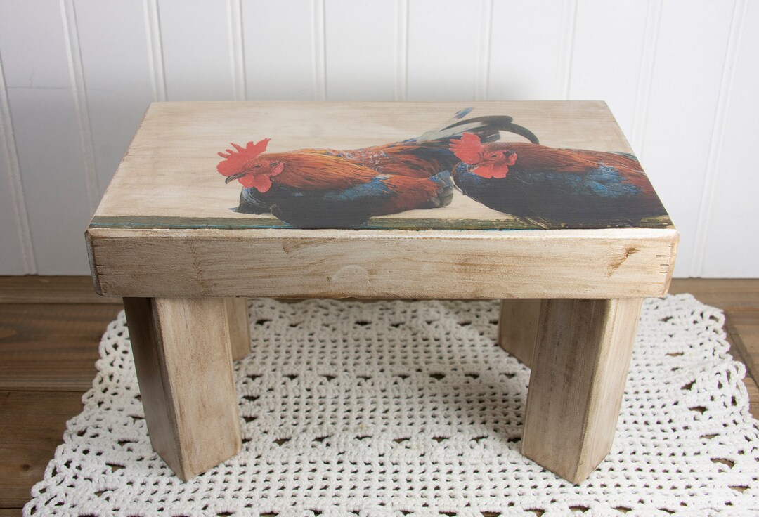 Decorative Stool / Stand With Roosters Photo Transferred Onto - Etsy