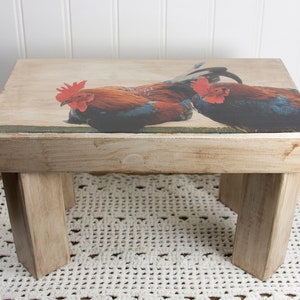 Decorative Stool / Stand With Roosters Photo Transferred Onto - Etsy