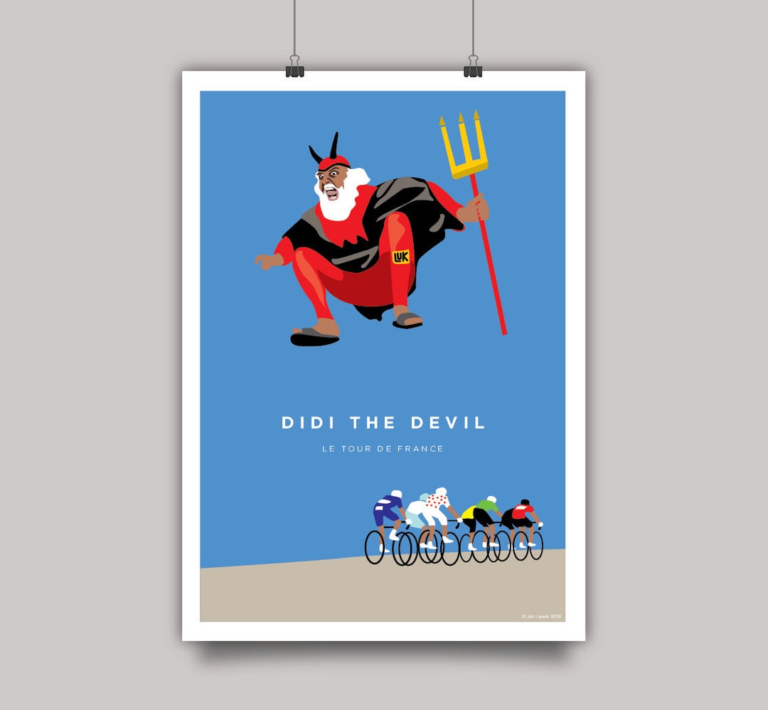 Tour De France Cycling Print Didi the Devil Cycling Fan Jumping for Joy ...