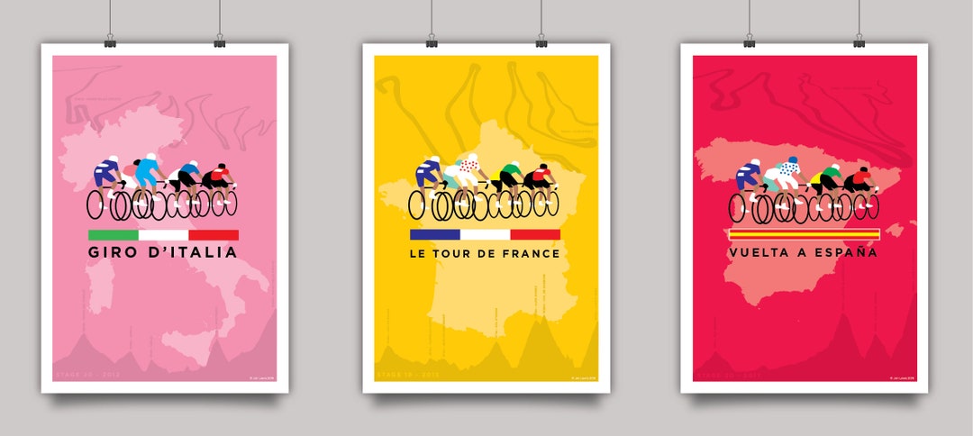 The Grand Tours Graphic Set 3 Cycling Prints Cyclist Grand Tours Wall ...