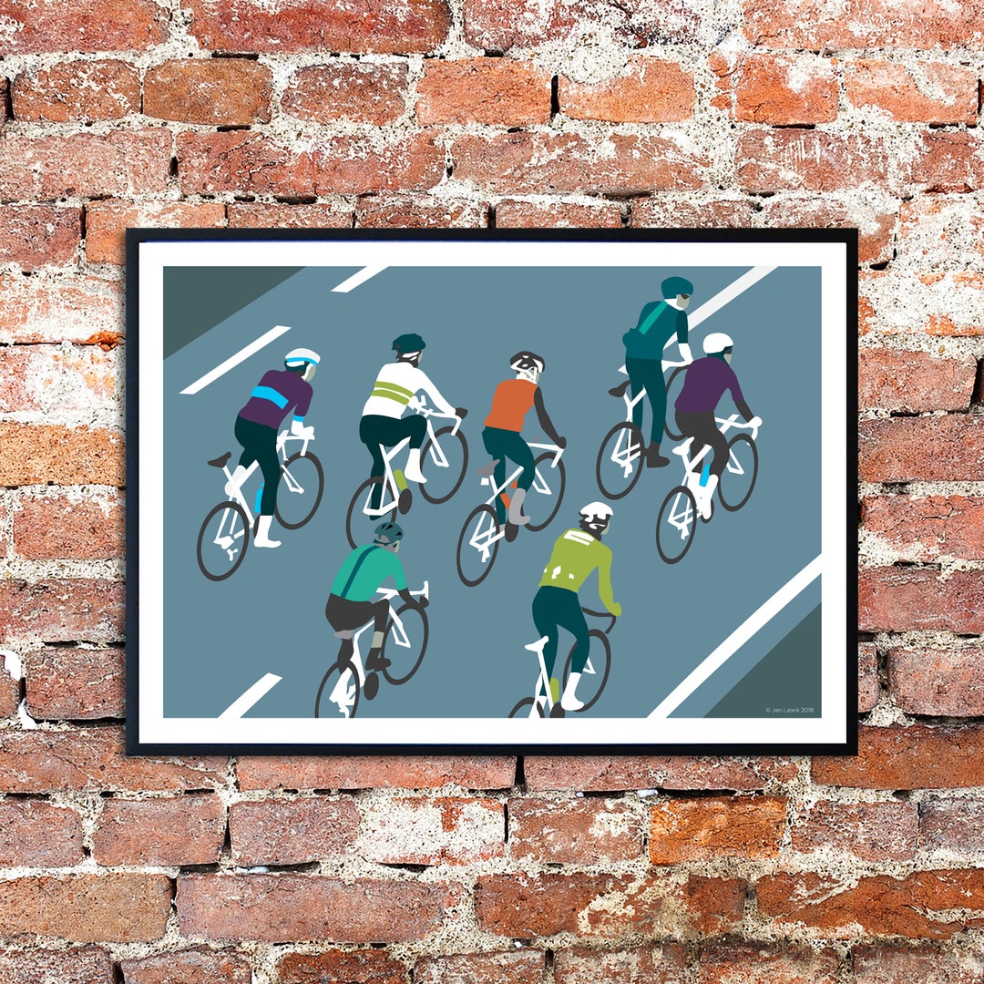 Peloton Riders Cycling Print • Cyclists Riding in a Bunch Art Poster ...