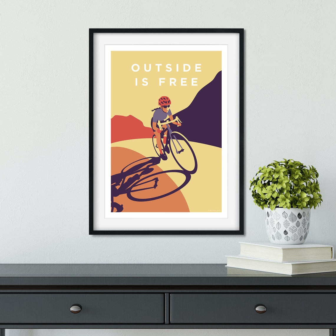 Road Cycling Art Print: 'outside is Free' Giclée Poster - Etsy