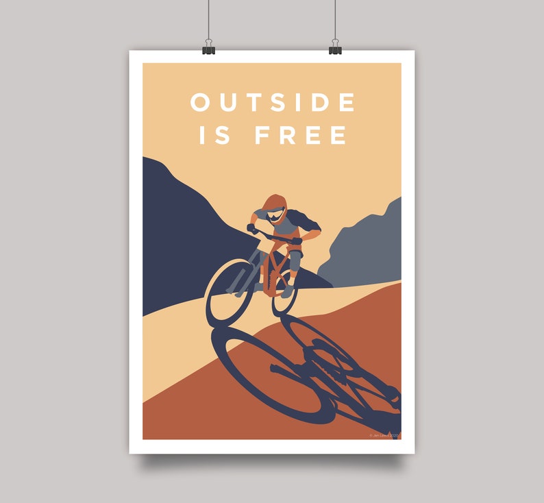 Outside is Free Mountain Bike Cycling Print - Etsy UK