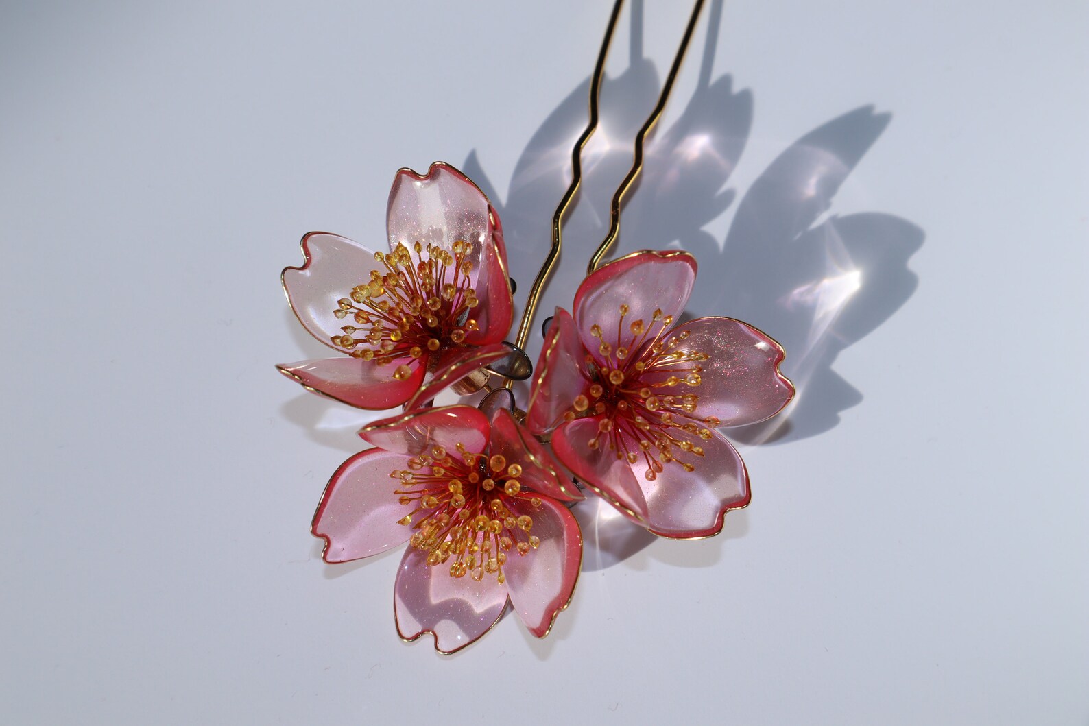 Pink sakura hair pin spring flowers hair accessory pink | Etsy