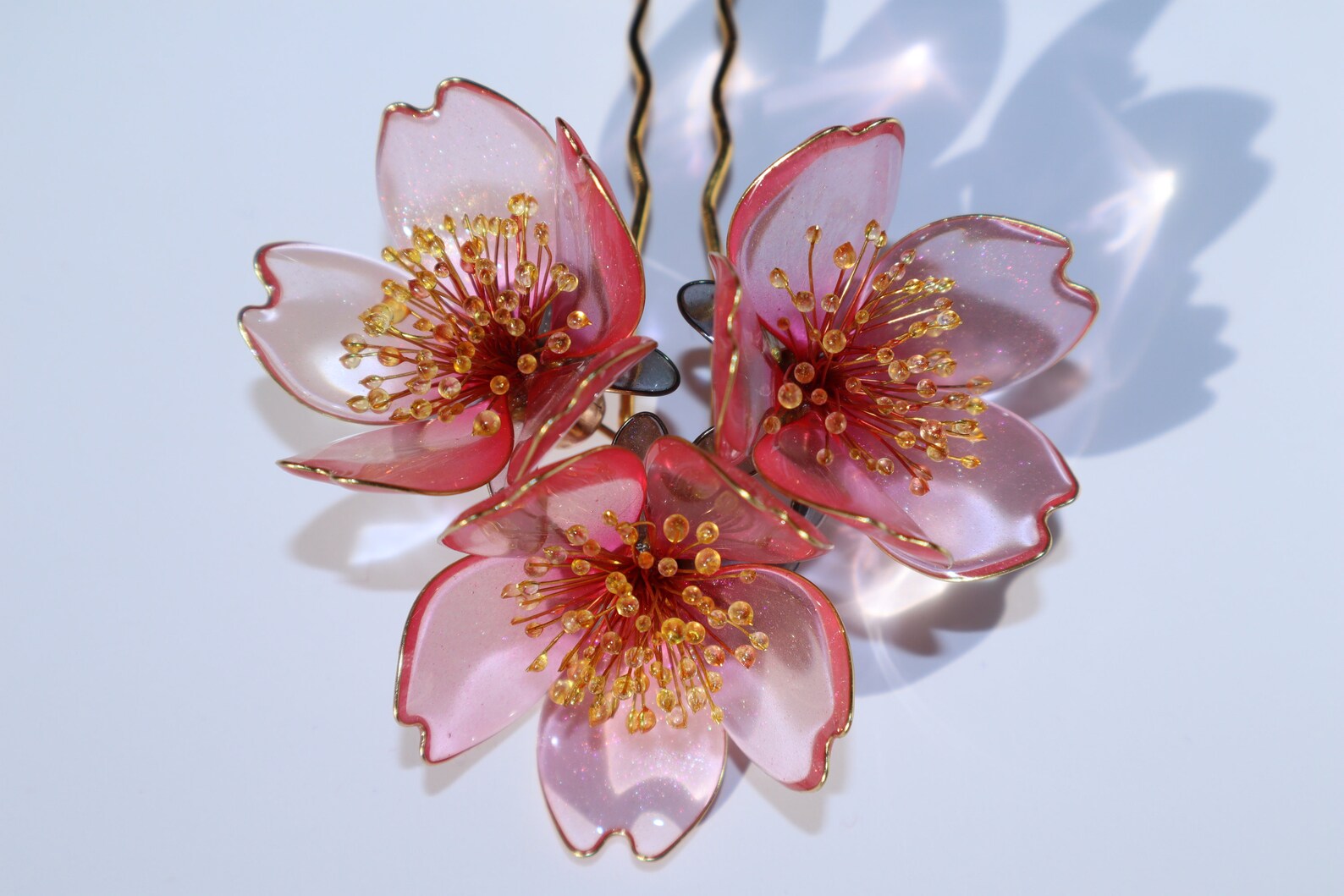 Pink sakura hair pin spring flowers hair accessory pink | Etsy