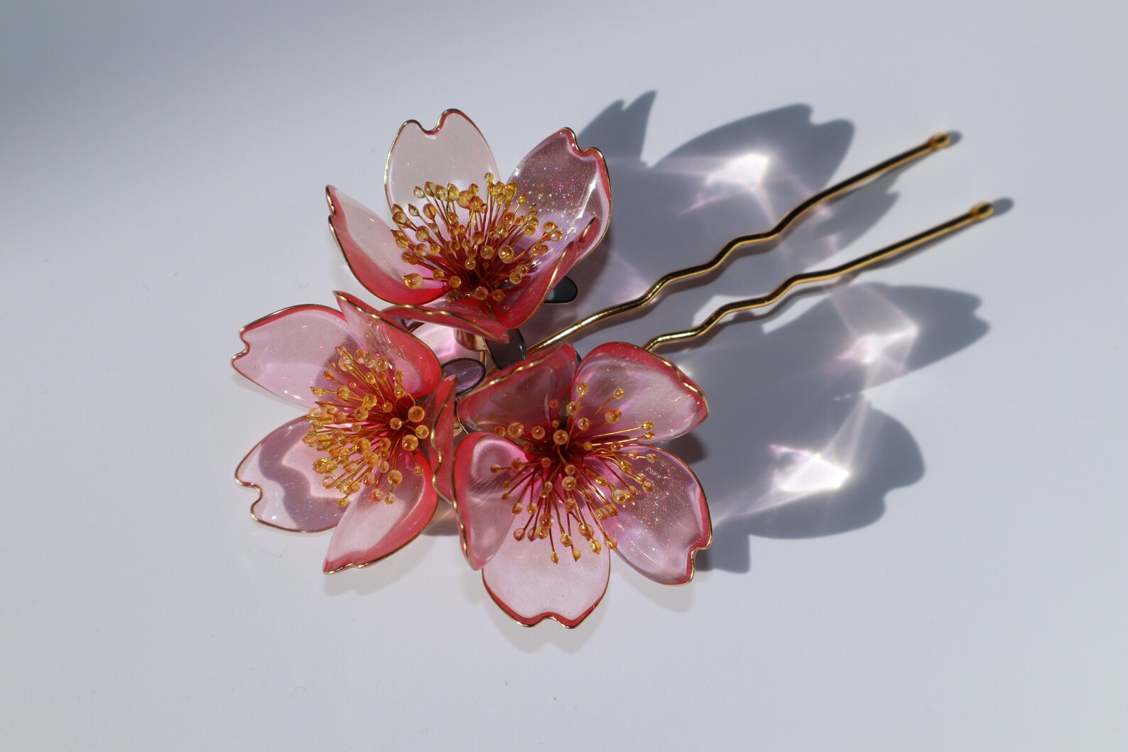 Pink sakura hair pin spring flowers hair accessory pink | Etsy