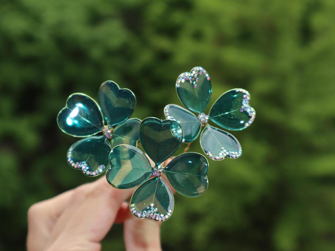 Four-leaf Clover Hair Pins Set 3 Green Resin Clovers With Crystals ...