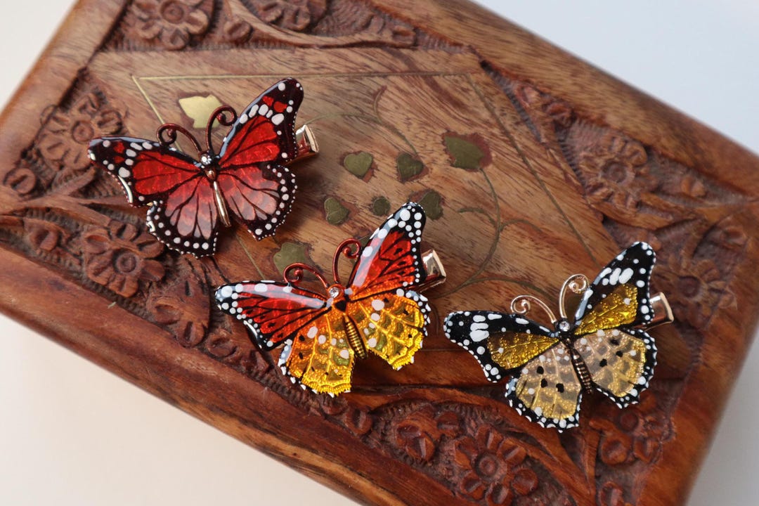 Monarch Butterfly Hair Clip: Hand-painted Enamel Alligator Clip - Etsy