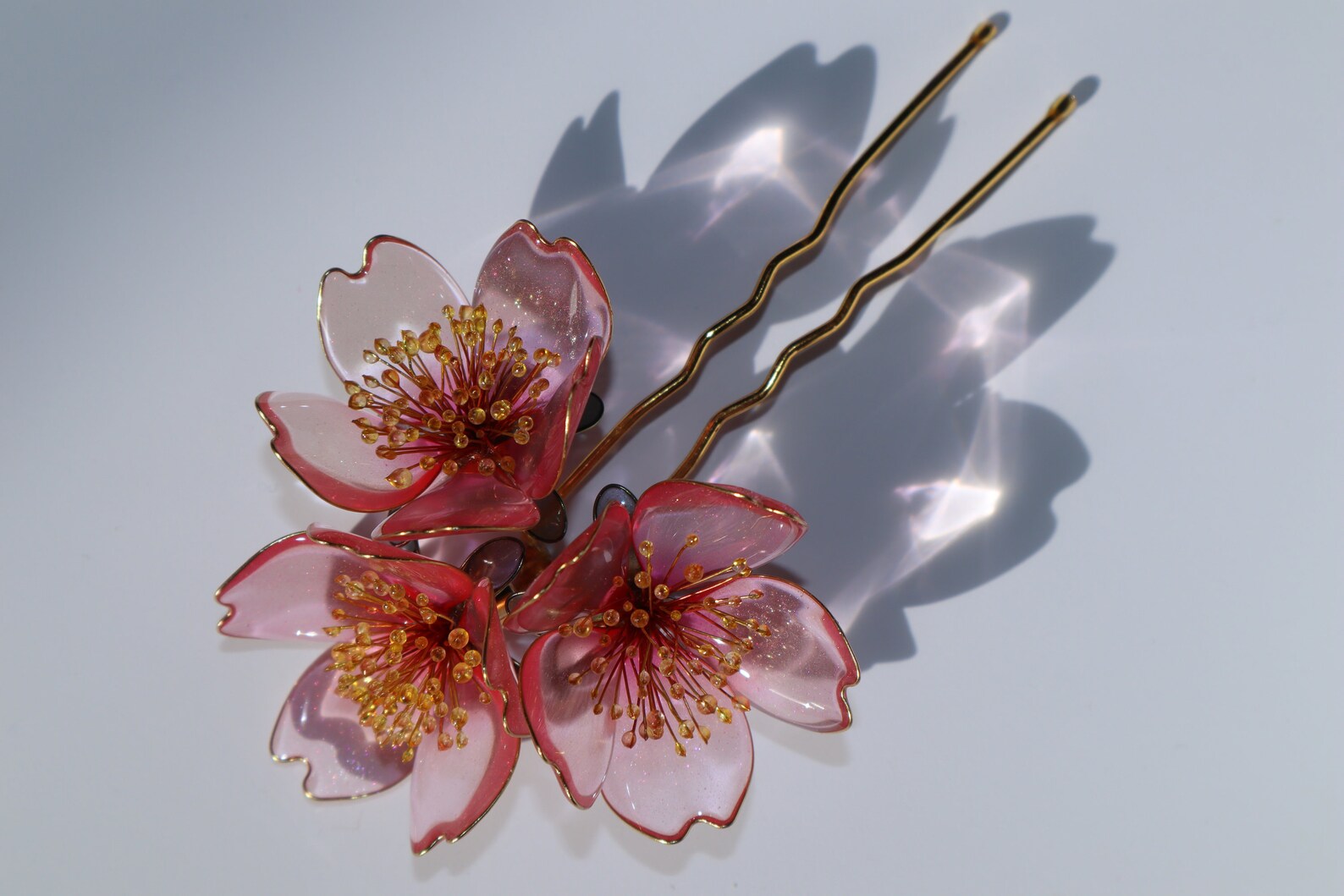 Pink sakura hair pin spring flowers hair accessory pink | Etsy
