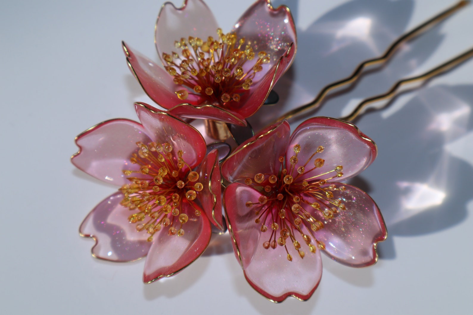 Pink sakura hair pin spring flowers hair accessory pink | Etsy