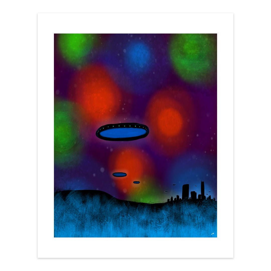 UFO Galaxy Flying Saucer Science Fiction Art Print Poster - Etsy
