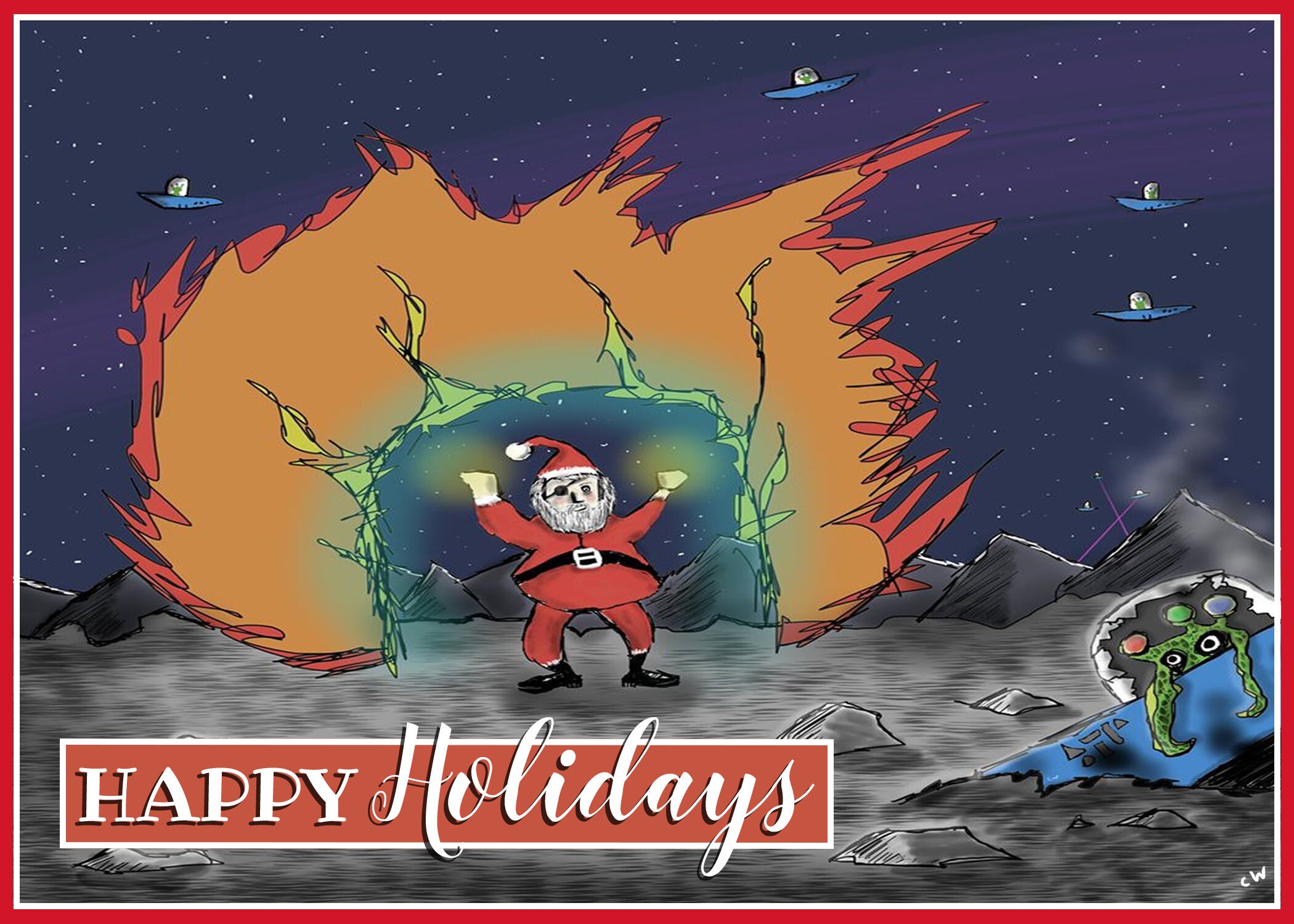 Santa Versus the UFO Aliens Happy Holidays Card - Etsy