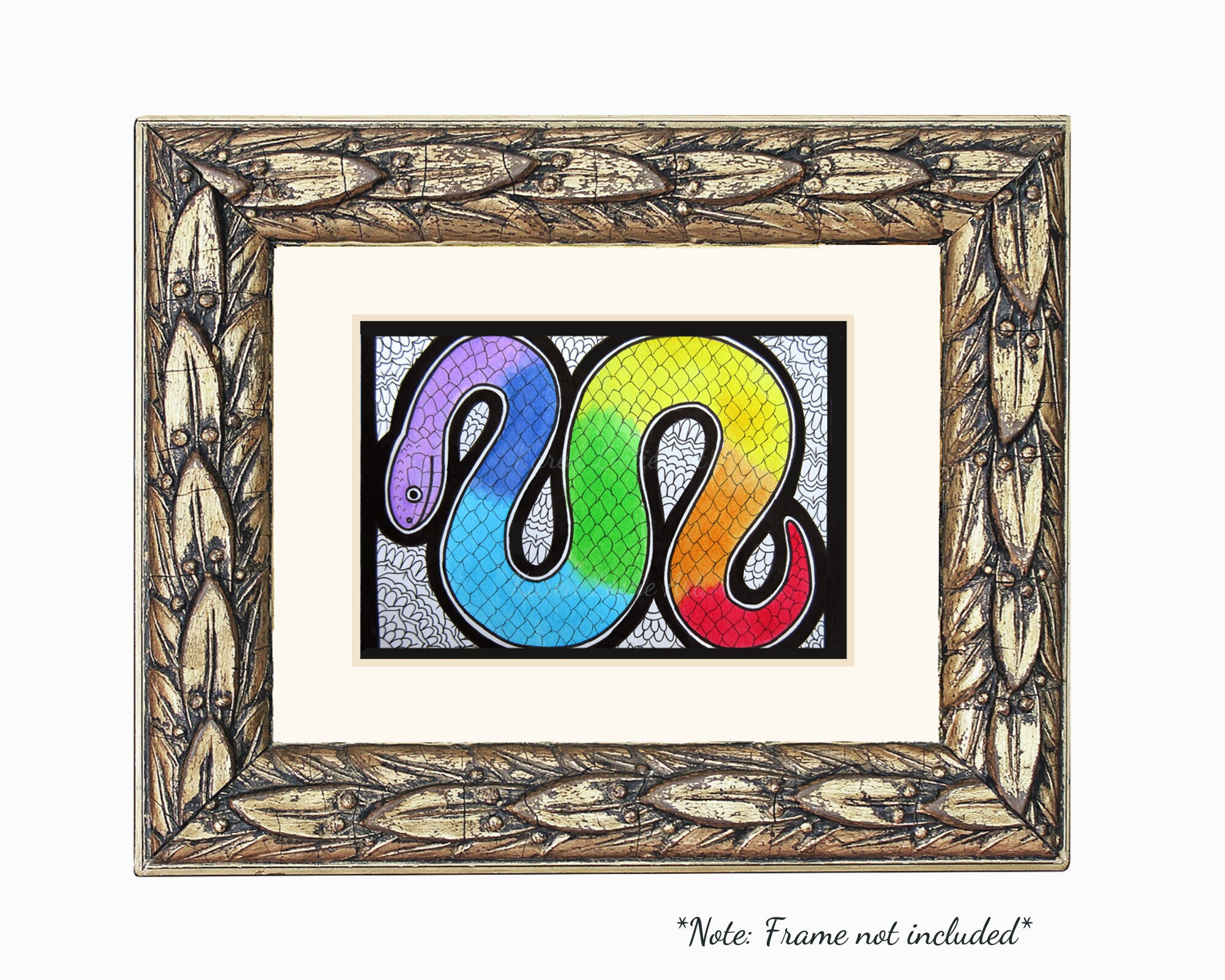 Original 6 X 8 Rainbow Snake Painting, Multicolor Serpent Drawing ...